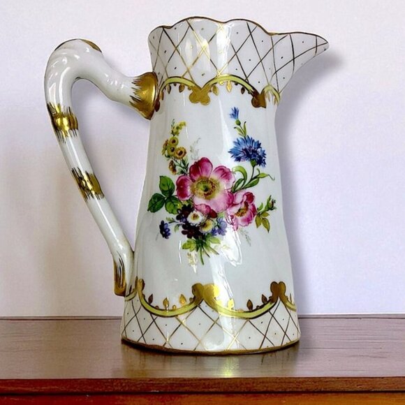 Vintage | Accents | Vintage Floral Ceramic Pitcher Elegant Gold Accent ...